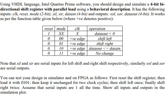Solved Using VHDL language, Intel Quartus Prime software, | Chegg.com