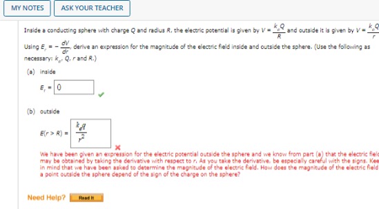 Solved Inside a conducting sphere with charge Q and radius | Chegg.com
