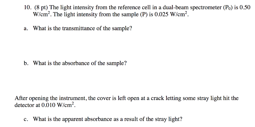 Solved 10. (8 pt) The light intensity from the reference | Chegg.com
