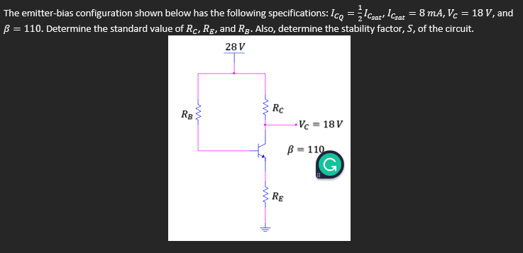 Solved = The emitter-bias configuration shown below has the | Chegg.com