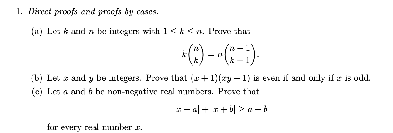 Solved Direct proofs and proofs by cases. (a) Let k and n be | Chegg.com