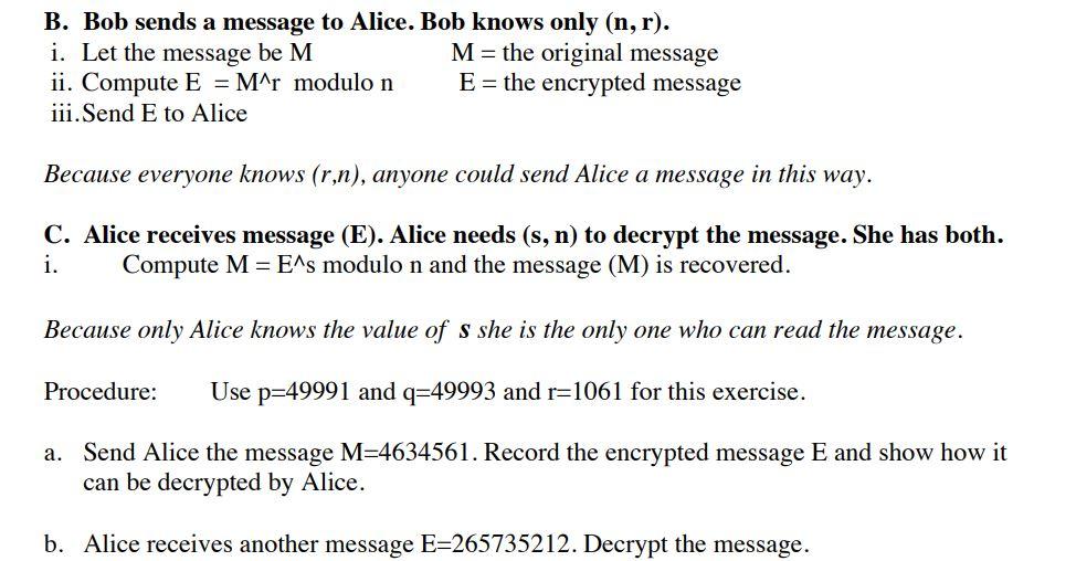 Solved Prime numbers and modulus arithmetic are used in | Chegg.com