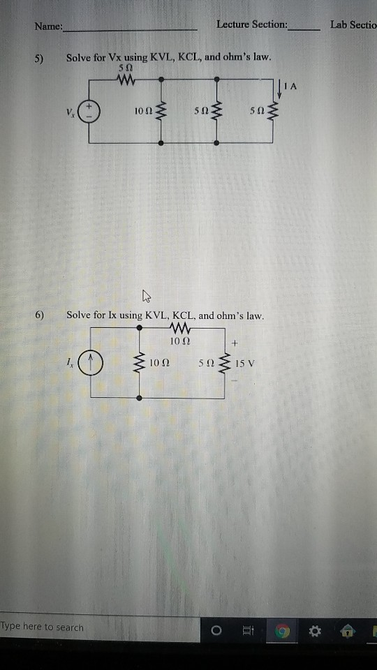 Solved Name: Lecture Section: Lab Sectio 5) Solve for Vx | Chegg.com