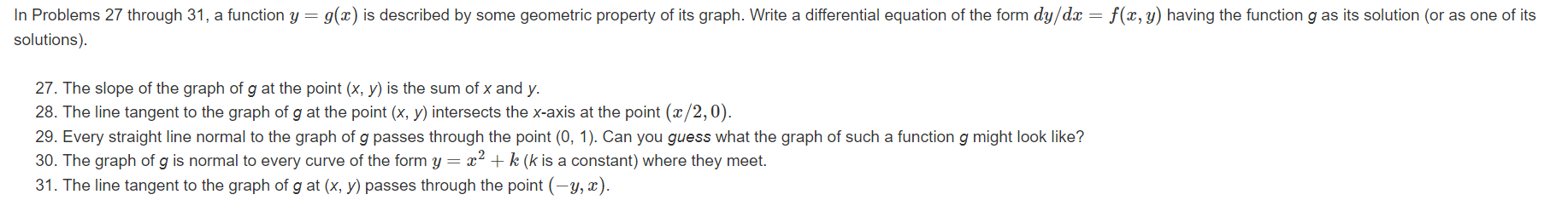 Solved = In Problems 27 through 31, a function y = g(x) is | Chegg.com