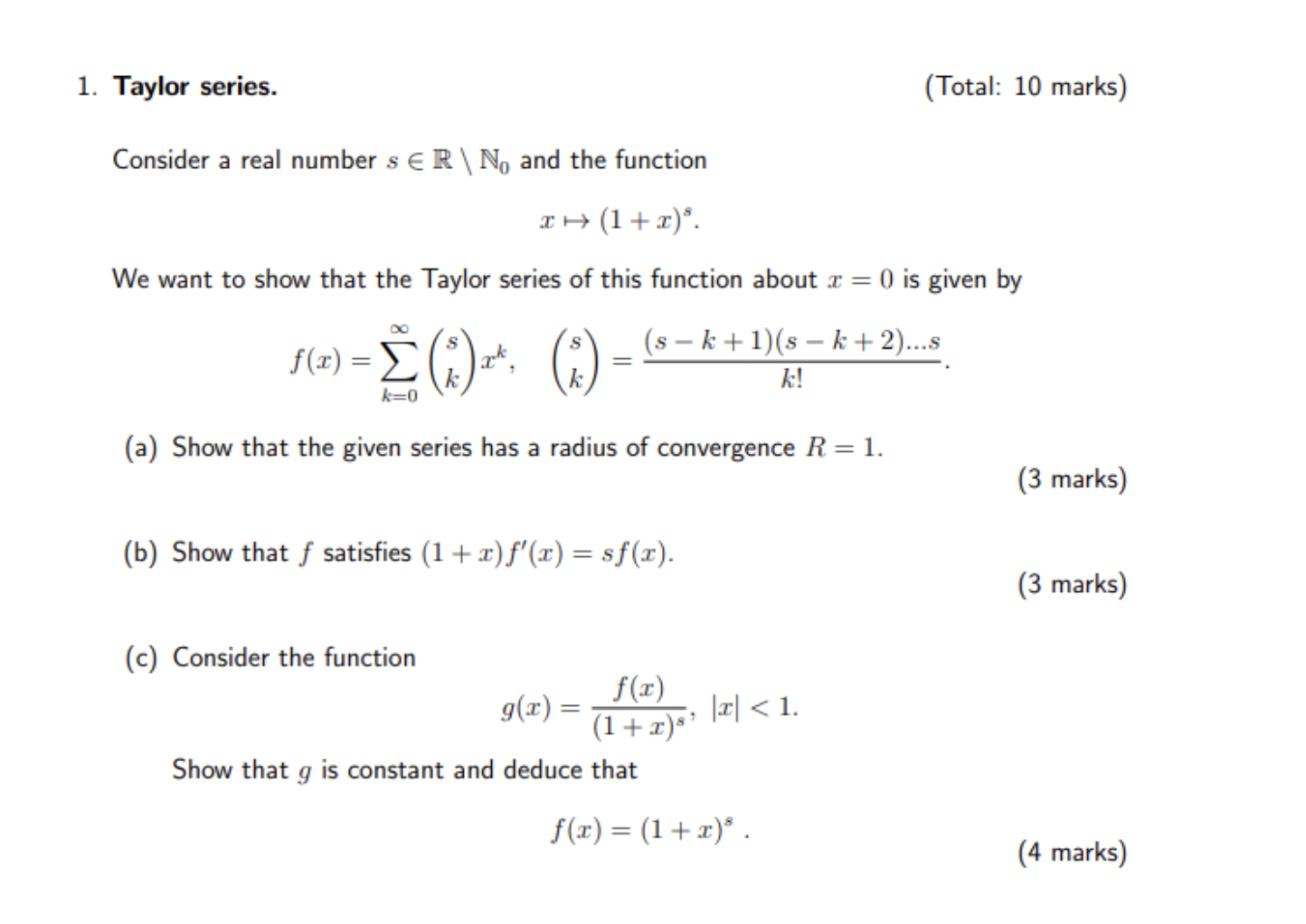Solved 1. Taylor series. (Total: 10 marks) Consider a real | Chegg.com