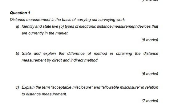 Solved Question 1 Distance measurement is the basic of | Chegg.com