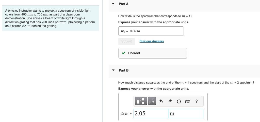 Solved A physics instructor wants to project a spectrum of | Chegg.com
