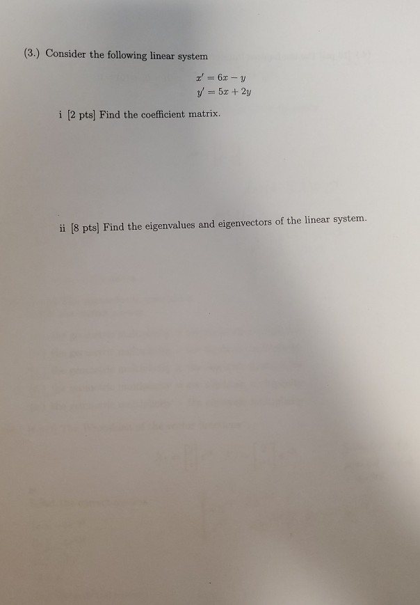 Solved: (3.) Consider The Following Linear System = 60 - Y... | Chegg.com