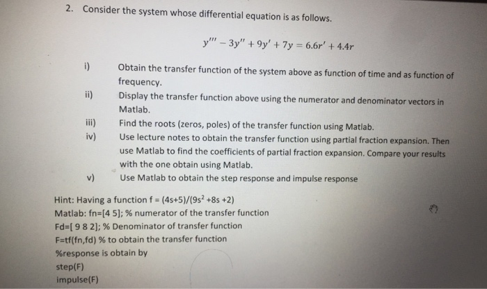 Solved 2. Consider the system whose differential equation is | Chegg.com