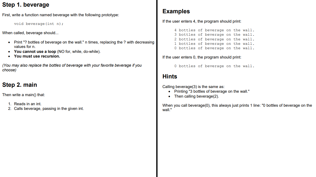 Solved Step 1. beverage First, write a function named | Chegg.com