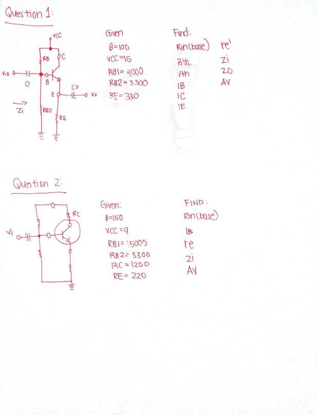 Solved ovec 2 V Be=0.70 TE B=100 VCC=12 RBI=30k RB2 = SK RC= | Chegg.com