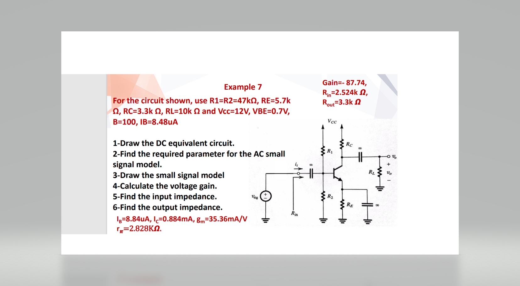 Solved For the circuit shown, use R1=R2=47kΩ,RE=5.7k | Chegg.com