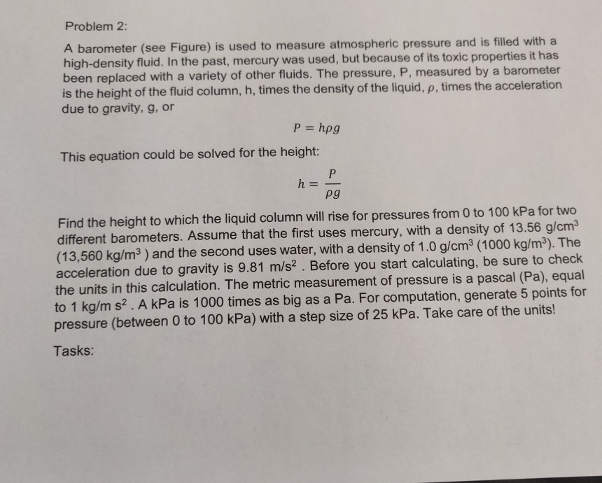Solved Problem 2: A barometer (see Figure) is used to | Chegg.com
