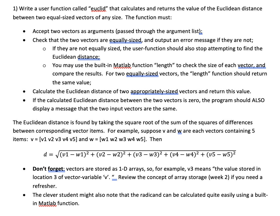 Solved between two equal-sized vectors of any size. The | Chegg.com