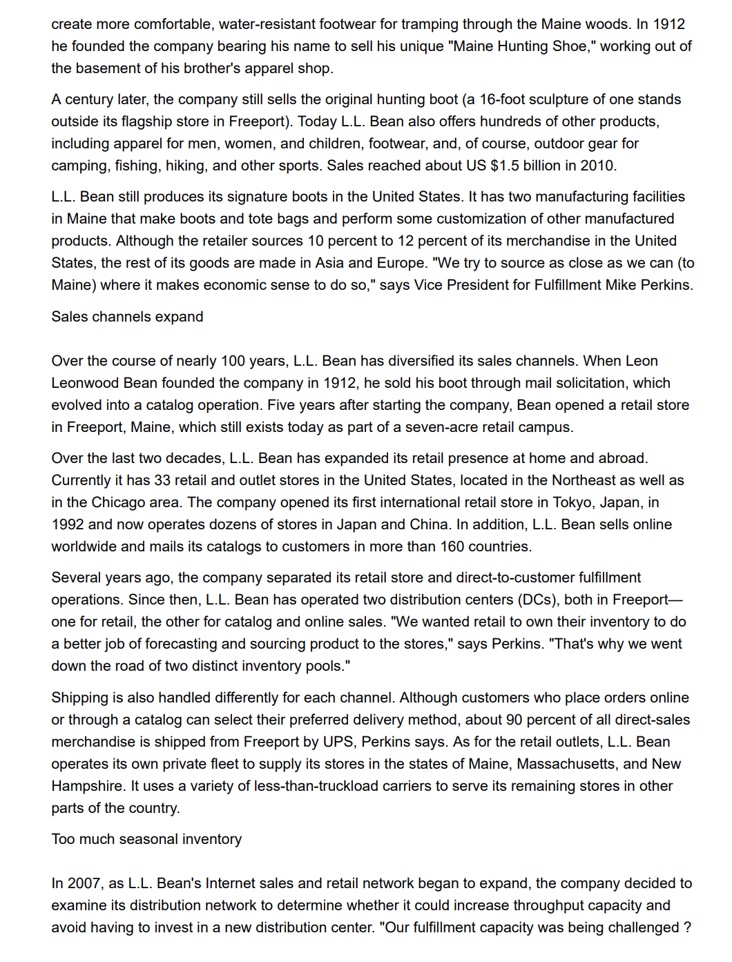 Solved what are two challenges that LL Bean faces when | Chegg.com