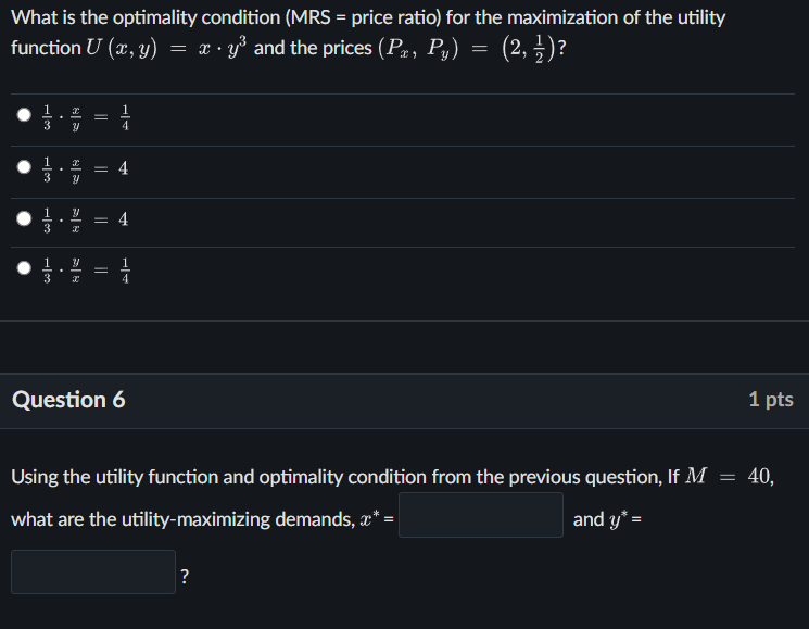 Solved What is the optimality condition (MRS = ﻿price ratio) | Chegg.com