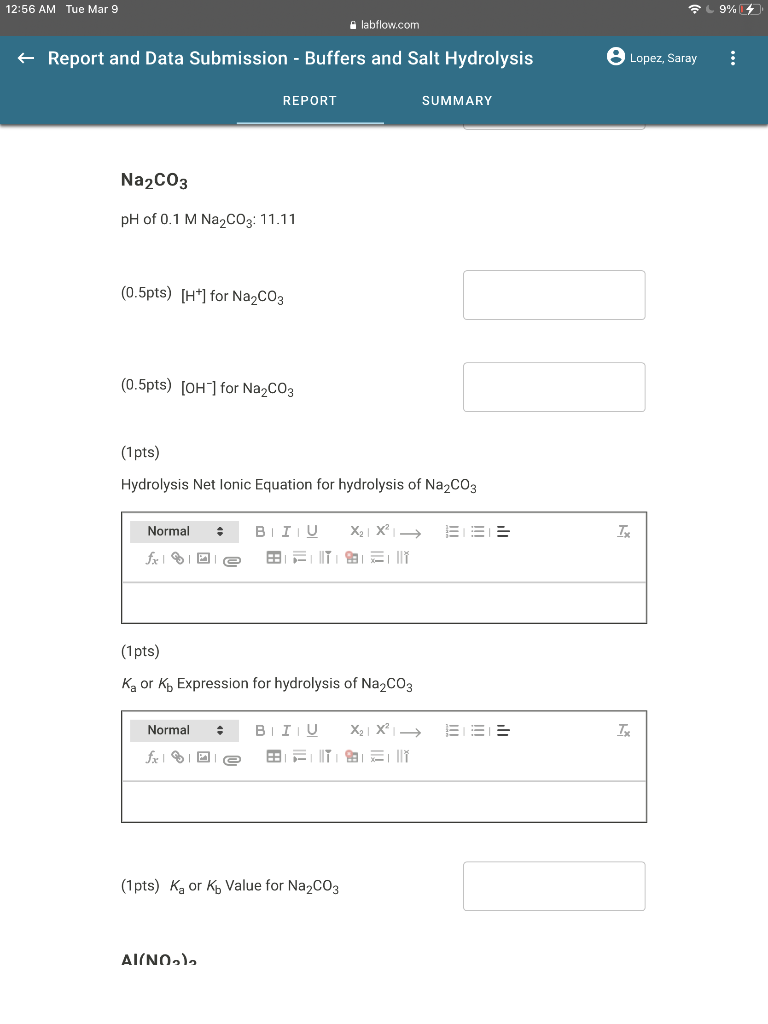 Solved 12:56 AM Tue Mar 9 9%C4 labflow.com + Report and Data | Chegg.com