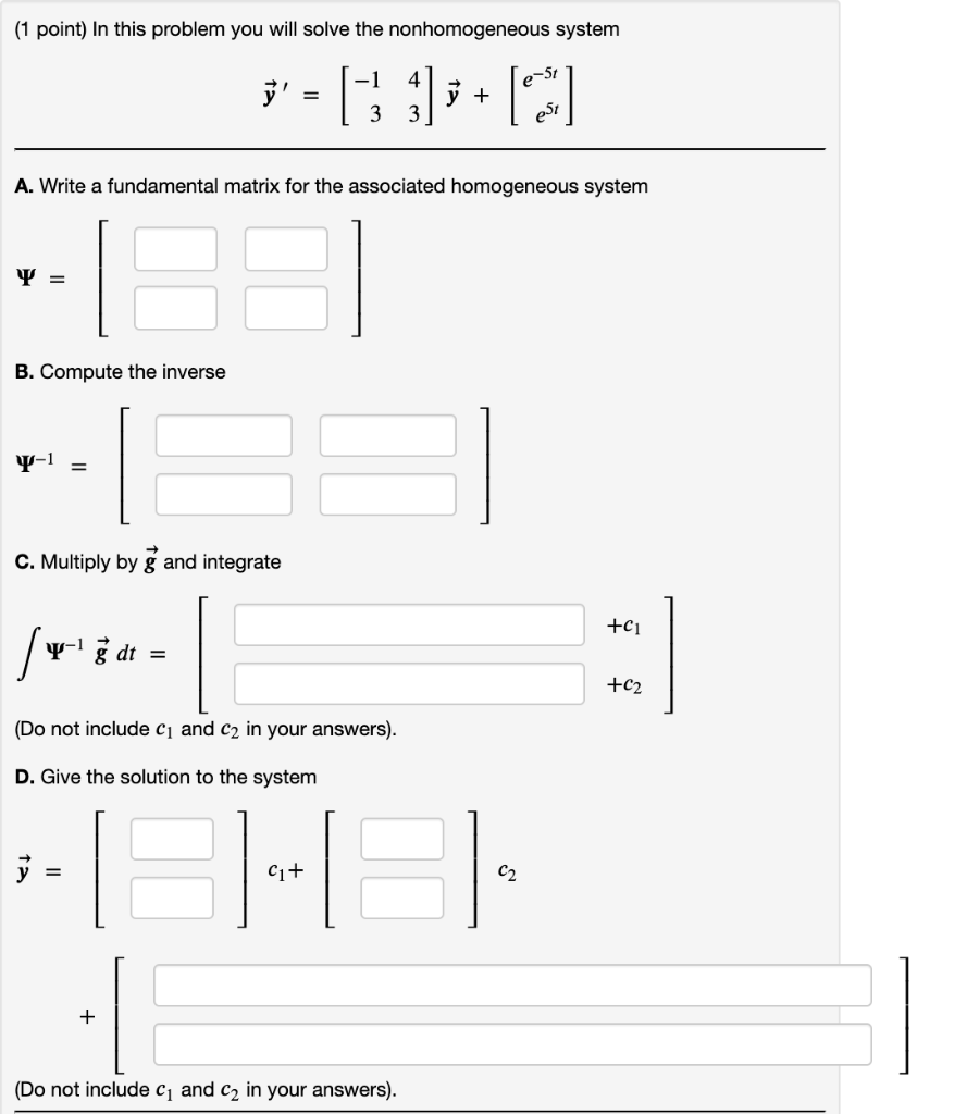 Solved (1 point) In this problem you will solve the | Chegg.com