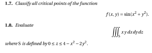 Solved 1.7. Classify all critical points of the function | Chegg.com