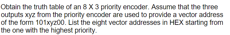 Solved Obtain the truth table of an 8 X 3 priority encoder. | Chegg.com