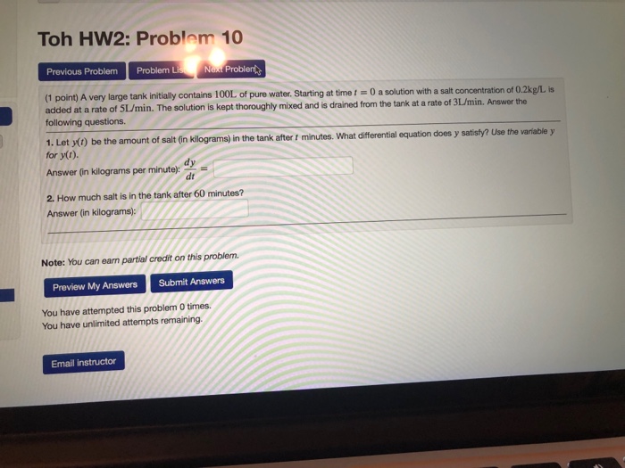 Solved Toh HW2: Problem 10 Previous Problem Problem LNent | Chegg.com
