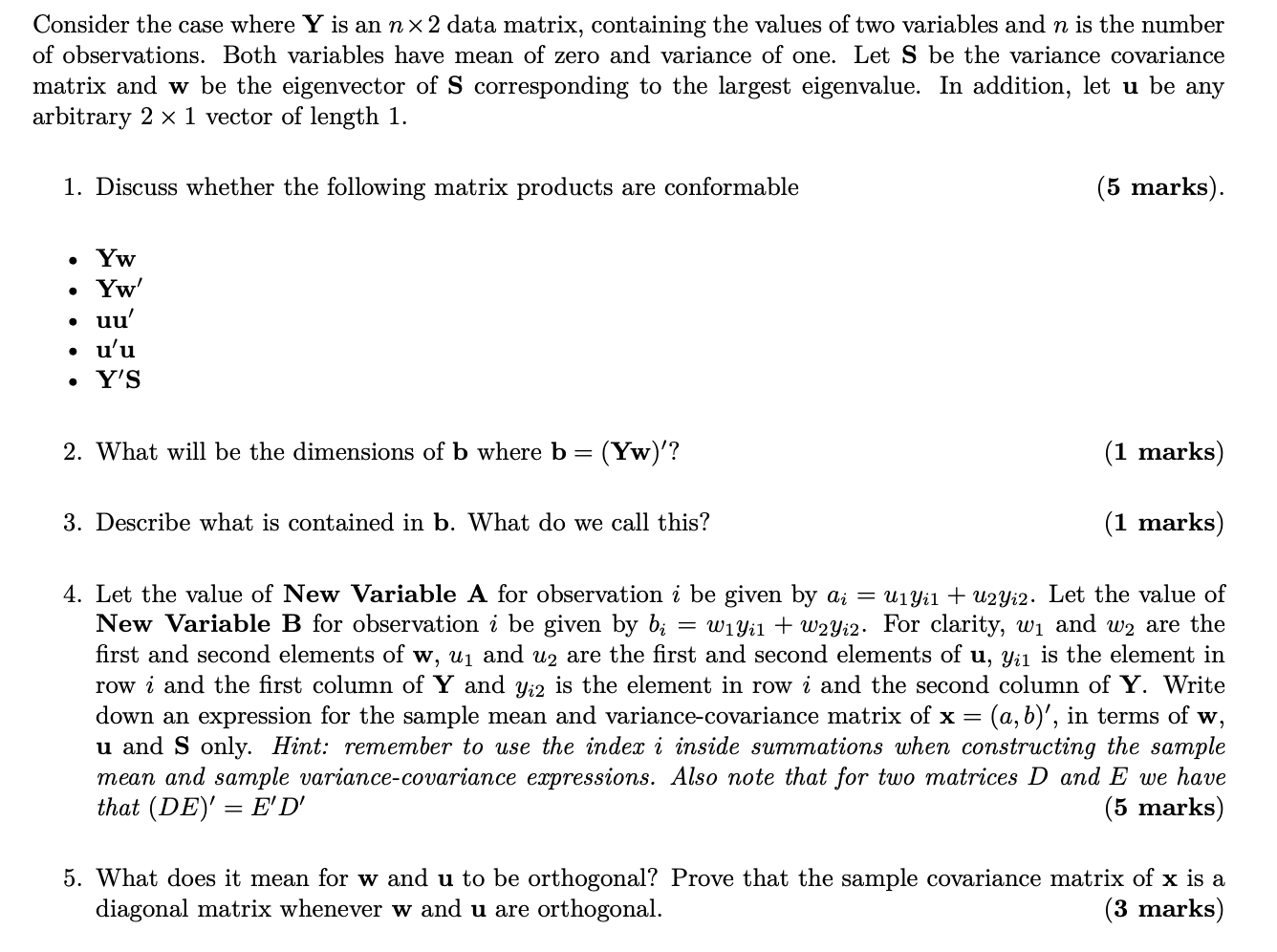 Solved Consider the case where Y is an n×2 data matrix, | Chegg.com