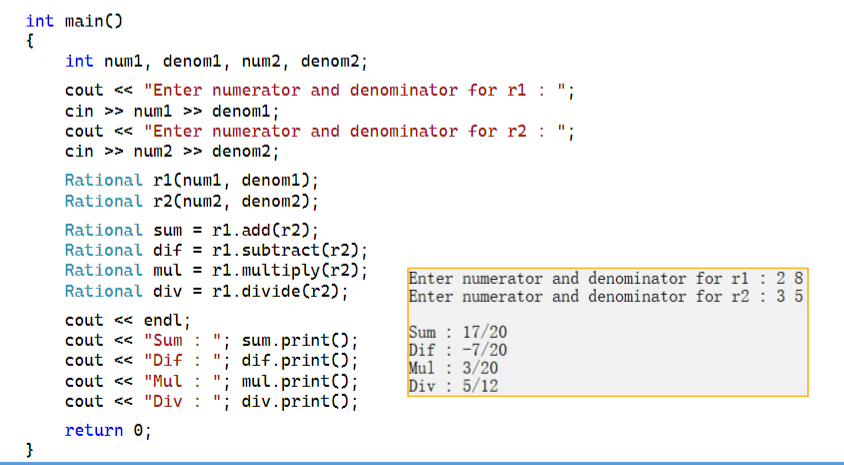 Solved Define a class for rational numbers. A rational | Chegg.com