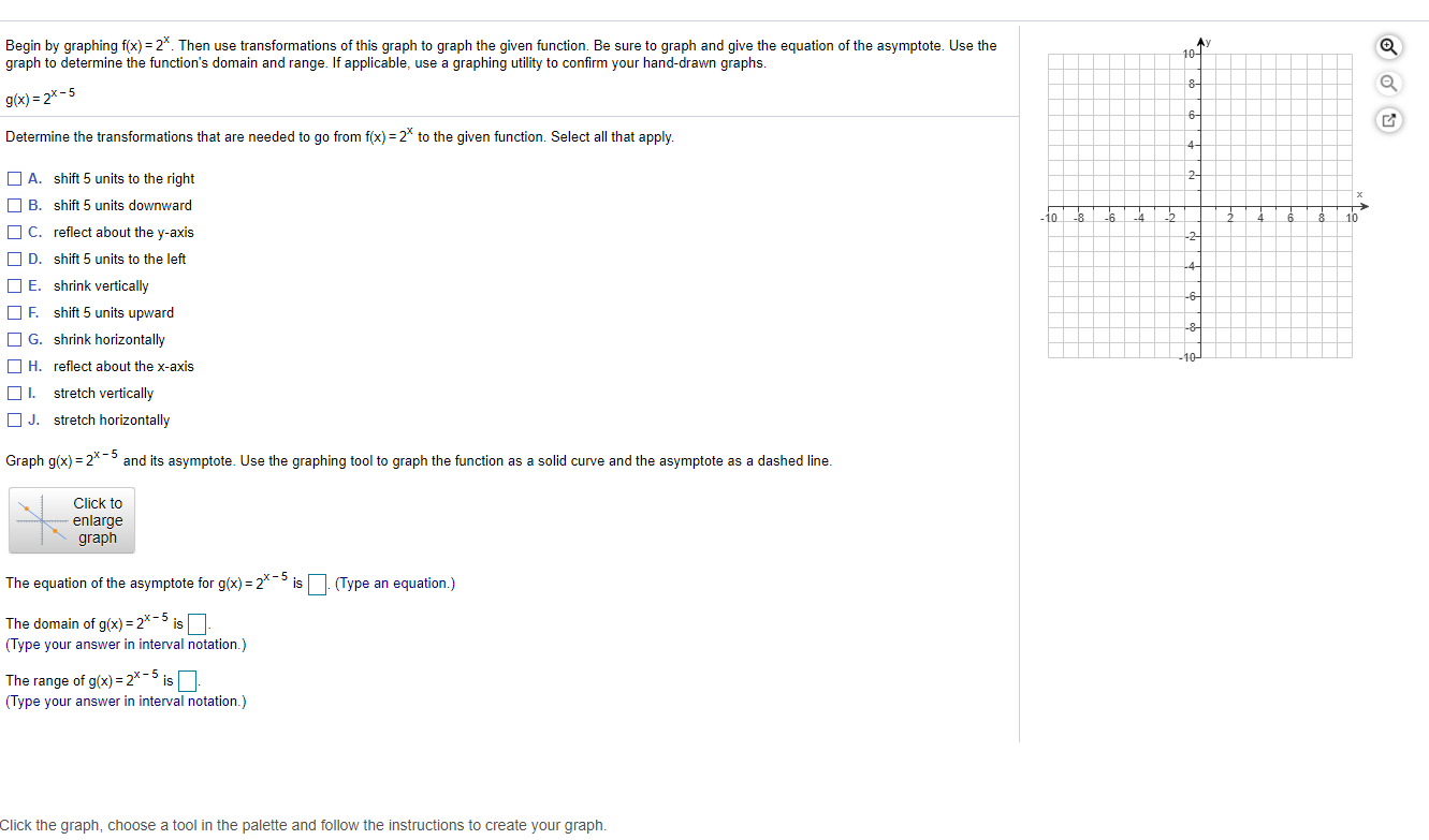 Solved Begin by graphing f(x)= 2%. Then use transformations | Chegg.com
