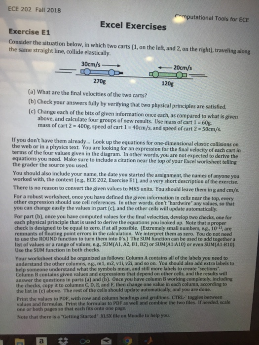 Solved ECE 202 Fall 2018 putational Tools for ECE Excel | Chegg.com