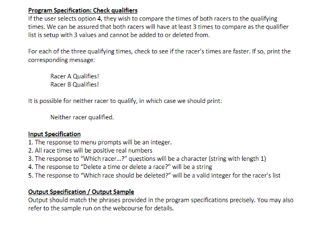 Solved Program Specification: Compare times If the user | Chegg.com