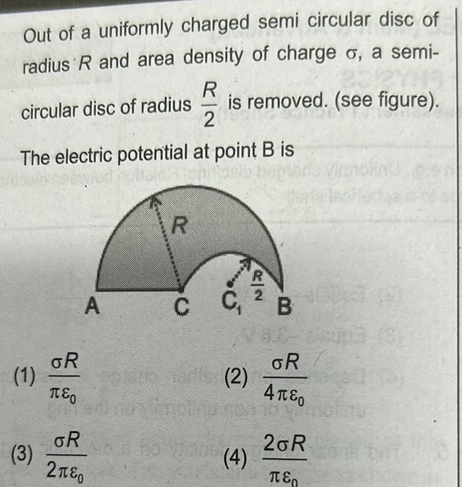 Solved Out of a uniformly charged semi circular disc of | Chegg.com
