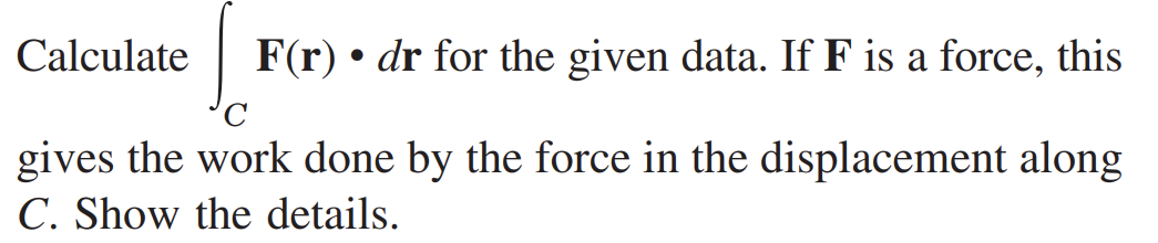 Solved Calculate ∫CF(r)⋅dr for the given data. If F is a | Chegg.com