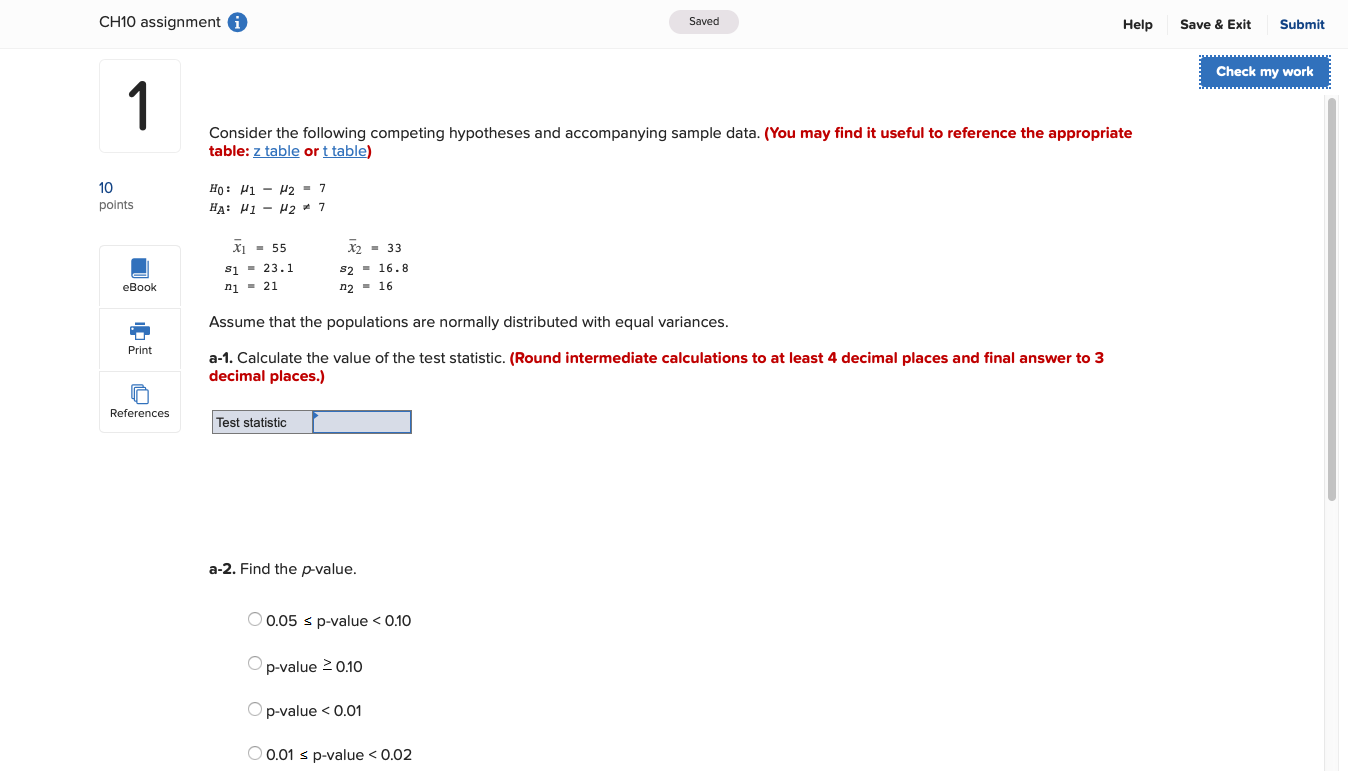 Solved CH10 assignment Saved Help Save & Exit Submit Check | Chegg.com