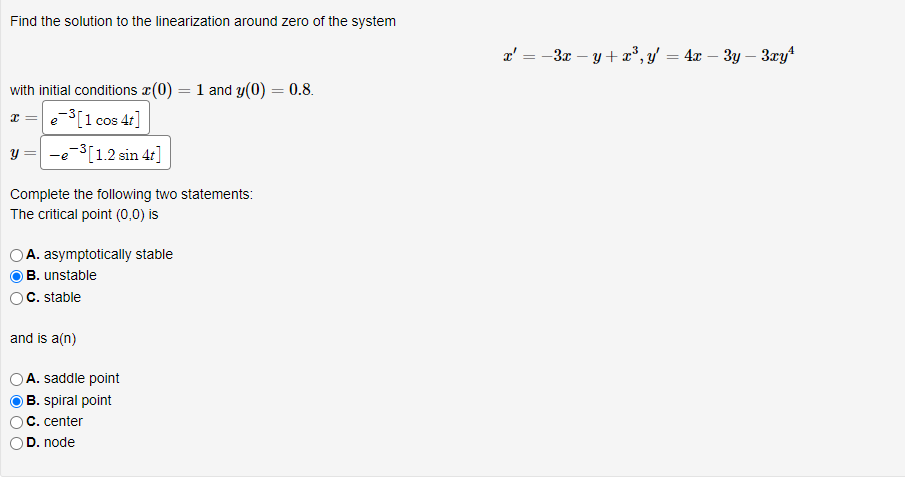 Solved Find the solution to the linearization around zero of | Chegg.com