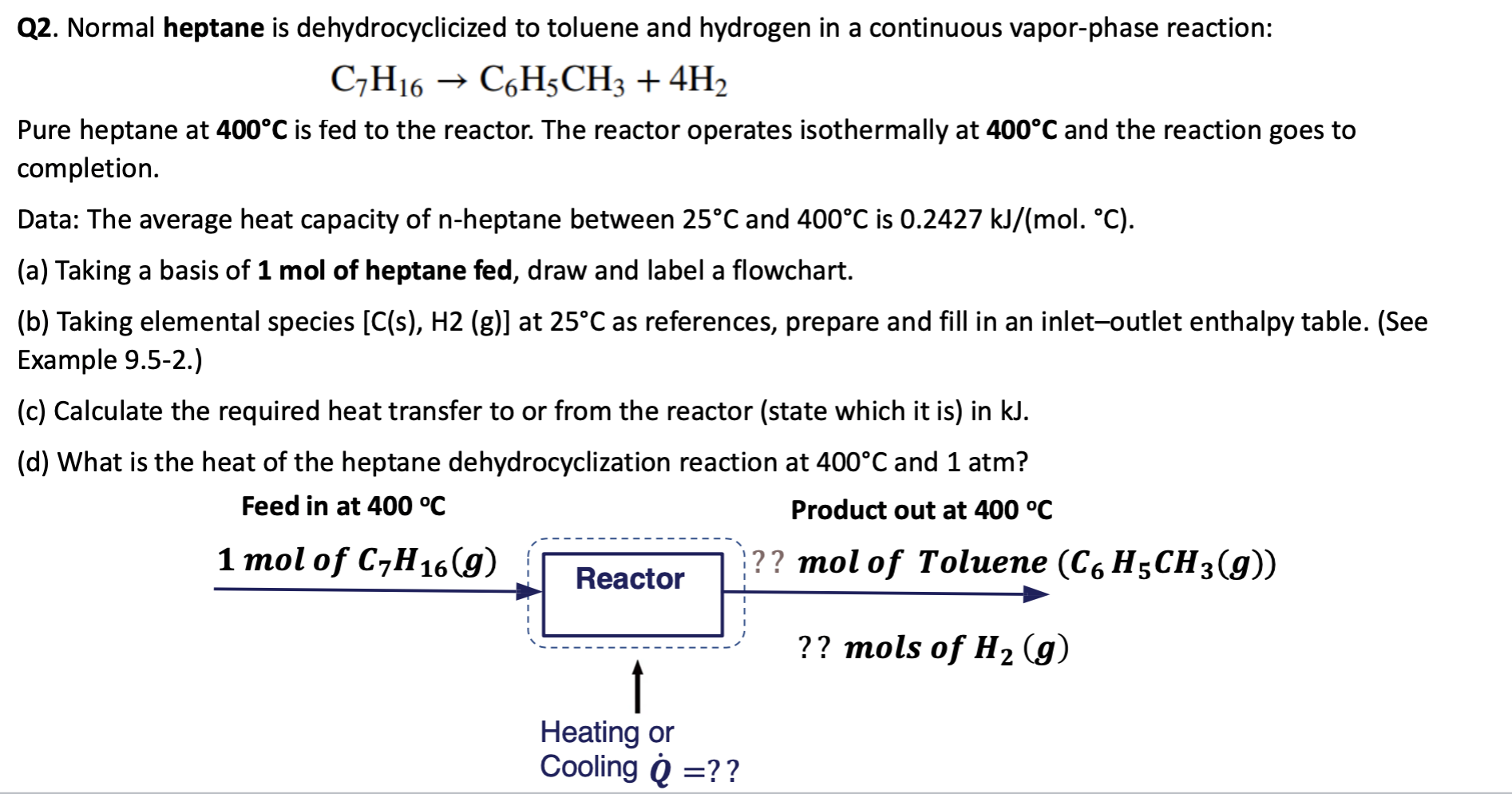 Solved Q2. Normal heptane is dehydrocyclicized to toluene | Chegg.com
