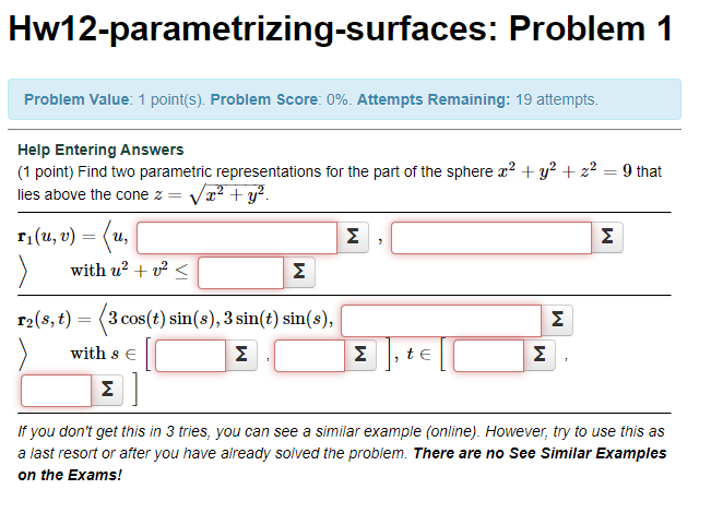Solved Hw12-parametrizing-surfaces: Problem 1 Problem Value: | Chegg.com