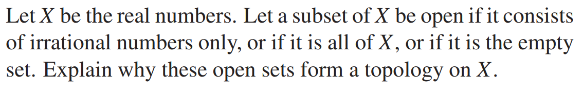 Solved Let X be the real numbers. Let a subset of X be open | Chegg.com