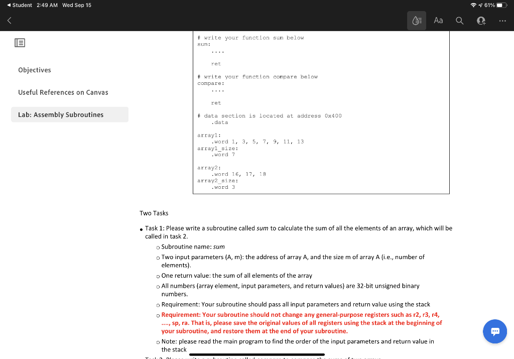 This is in Assembly for Nios 2. Write a single | Chegg.com