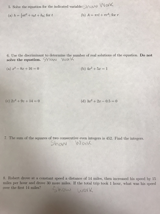 Solved Solve The Equation For The Indicated Variable A H