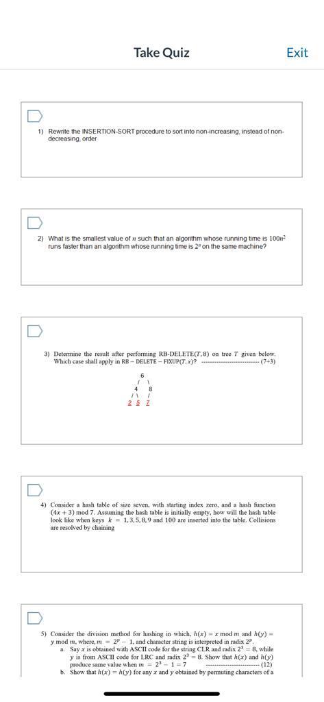 Solved Take Quiz 1 Rewnite The Insertion Sort Procedure To 5176