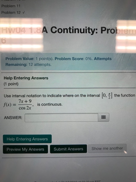 Solved Hw04 1.8A Continuity: Prob point(s). Problem Score: | Chegg.com
