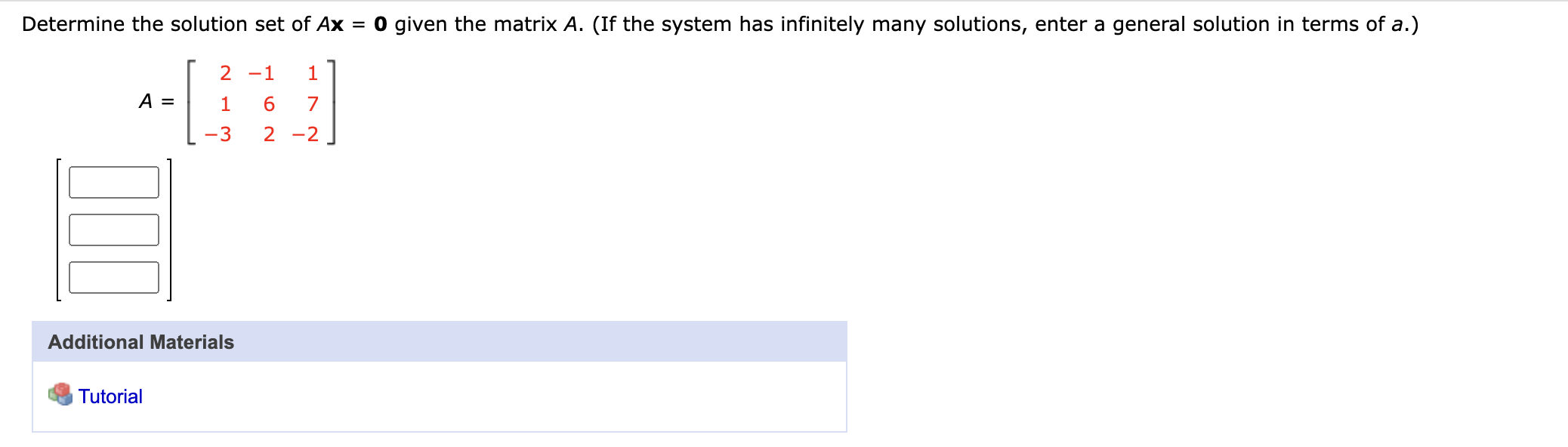 Solved Determine the solution set of Ax=0 ﻿given the matrix | Chegg.com