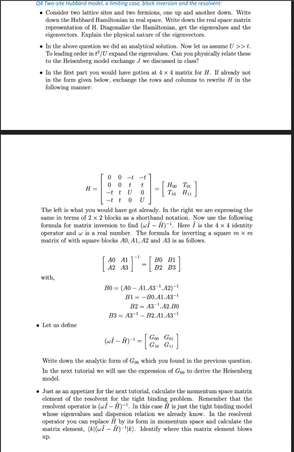 Solved Q4 ﻿Two-site Hubbard model, a limiting case, block | Chegg.com