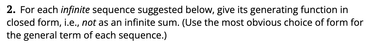 2. For each infinite sequence suggested below, give | Chegg.com