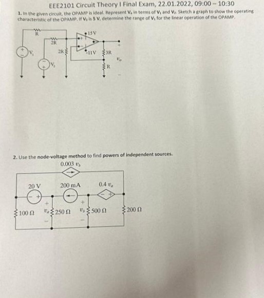 Solved EEE2101 Circuit Theory I Final Exam, 22.01.2022, | Chegg.com