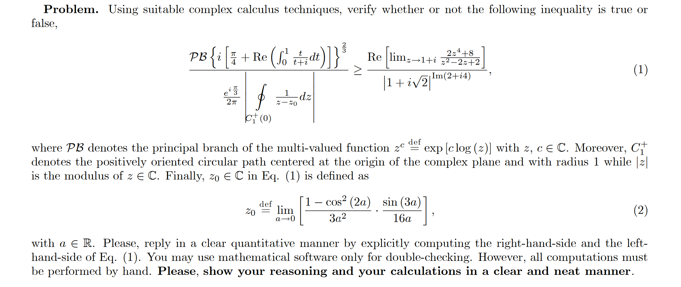 Solved Problem. Using suitable complex calculus techniques, | Chegg.com