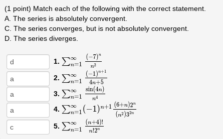 Solved (1 point) Match each of the following with the | Chegg.com