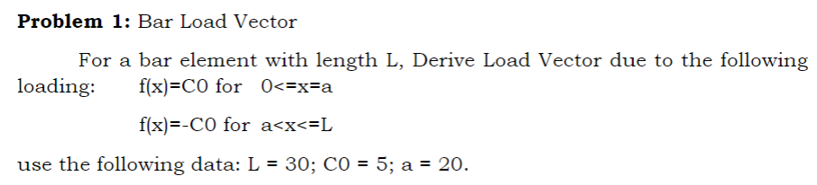 Solved Problem 1: Bar Load Vector For a bar element with | Chegg.com