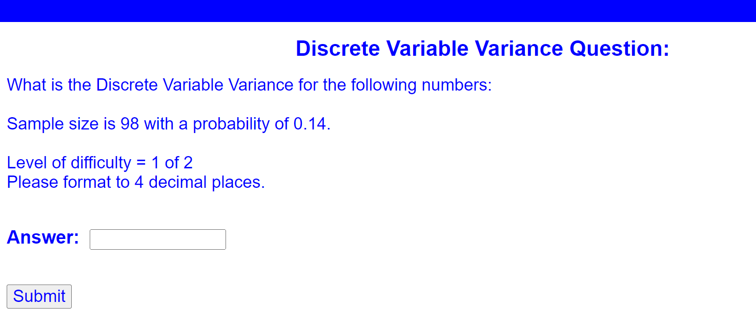 Solved Discrete Variable Variance Question: What is the | Chegg.com