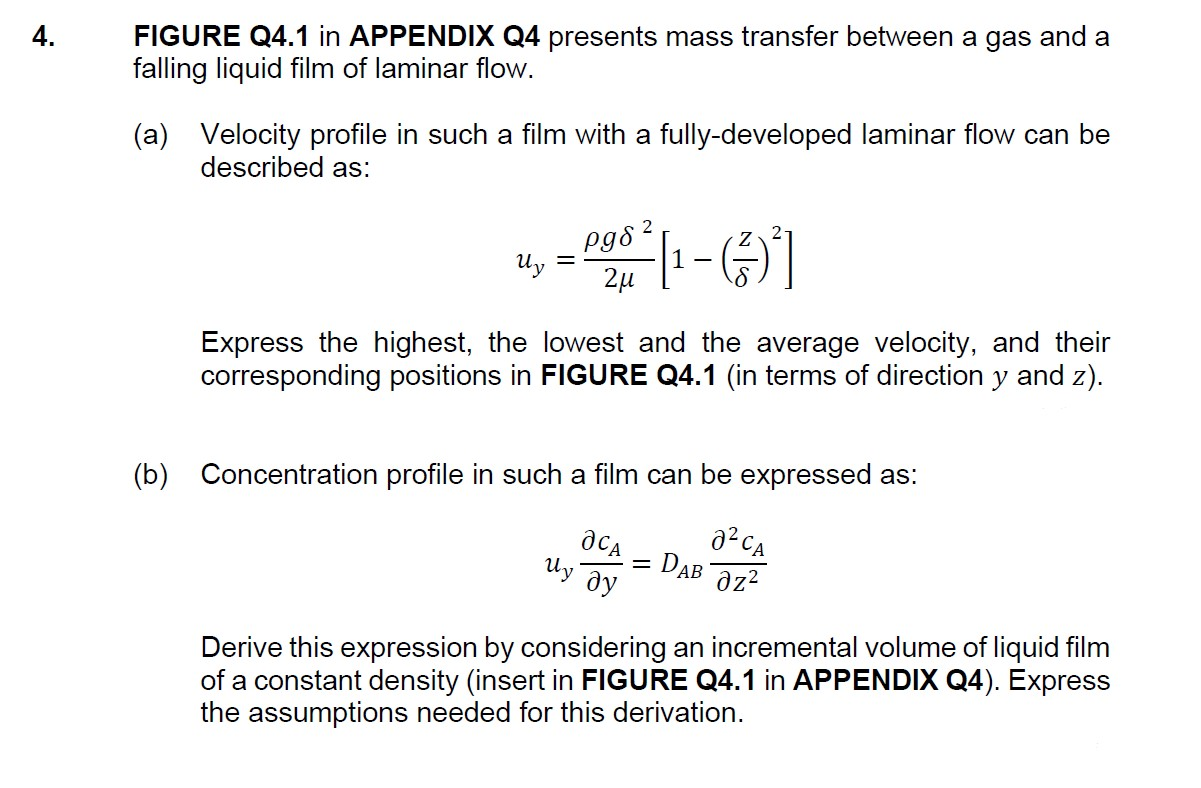 Solved FIGURE Q4.1 in APPENDIX Q4 presents mass transfer | Chegg.com